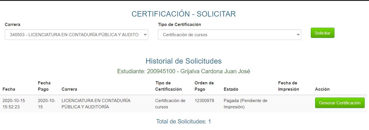 Solicitar Certificación de Cursos Aprobados en Línea